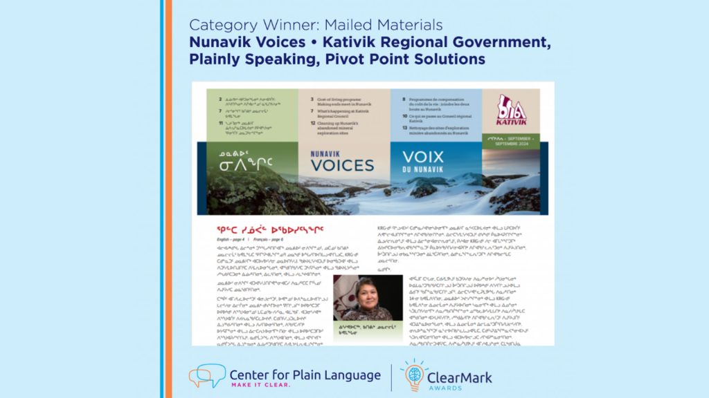 Nunavik Voices wins international plain-language writing award ...