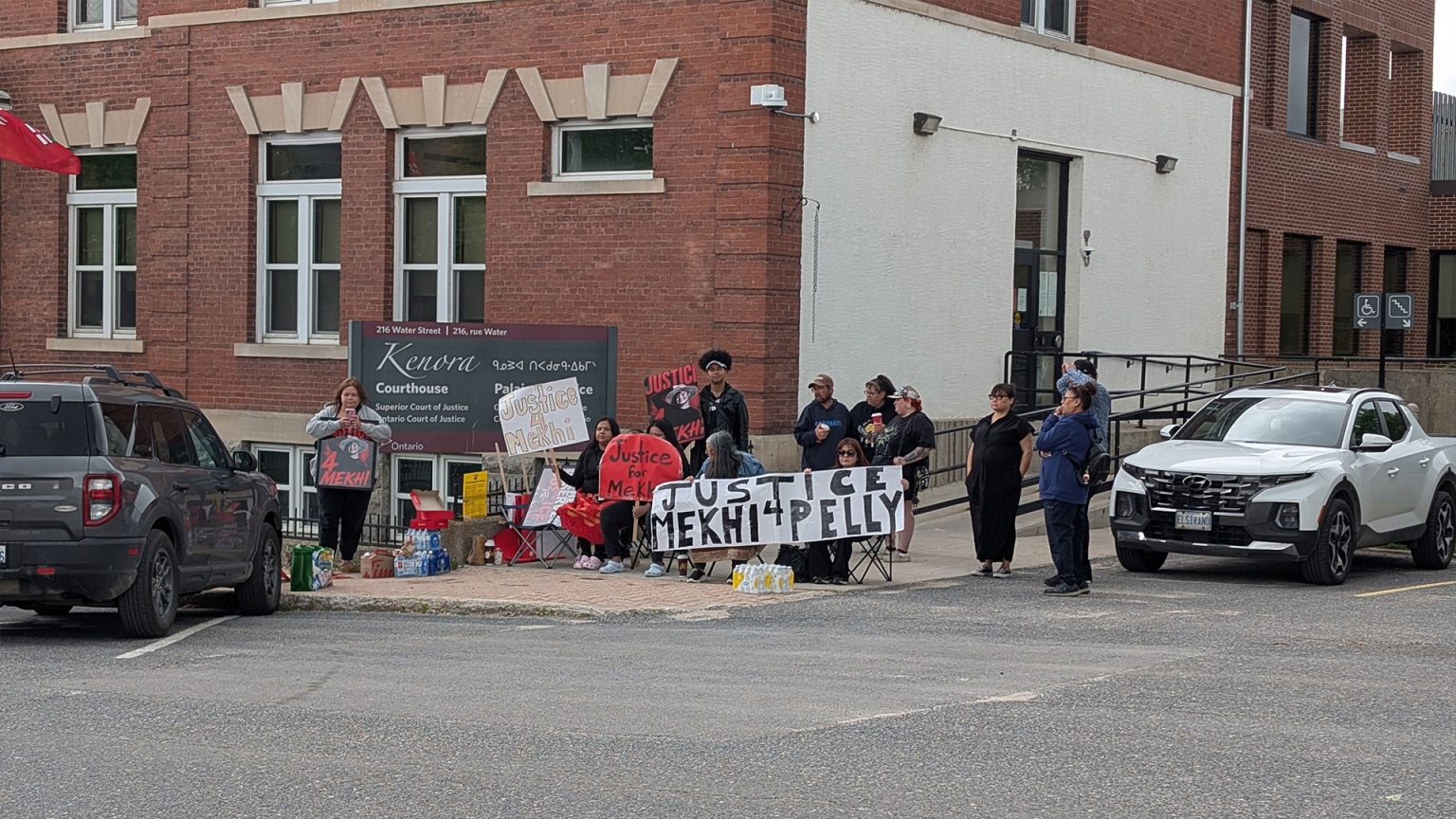 Family of Mehki Pelly stands vigil outside Kenora courthouse